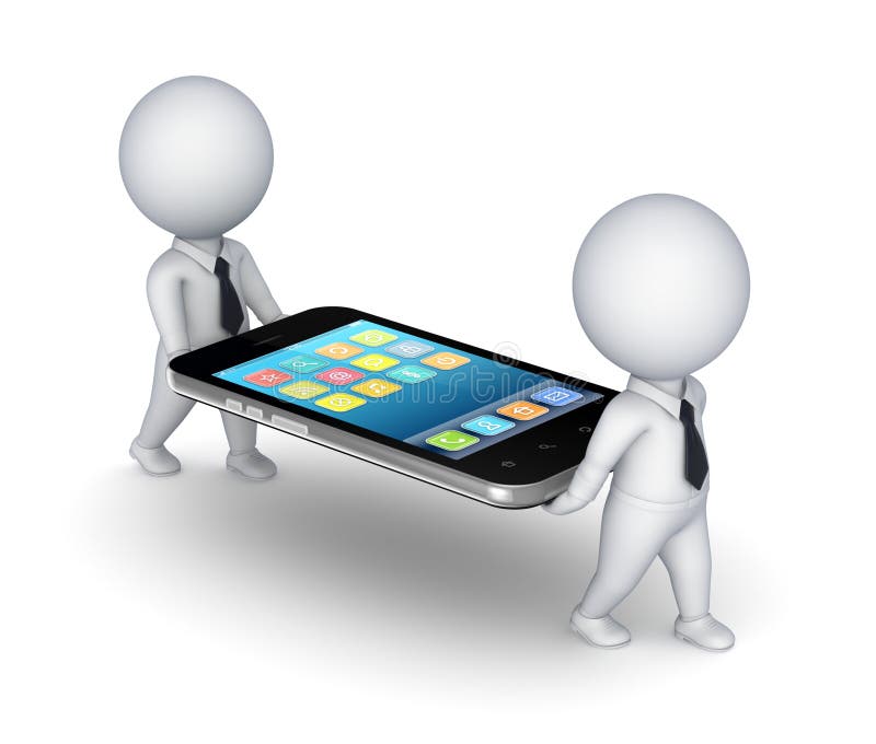 3d White People Opens a Smartphone Stock Illustration - Illustration of ...