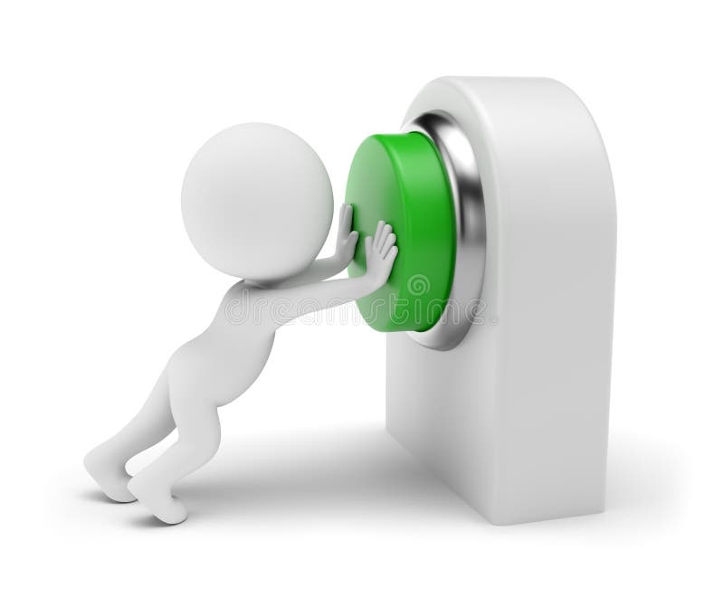 3D Small People - Pressing Green Button Stock Illustration ...
