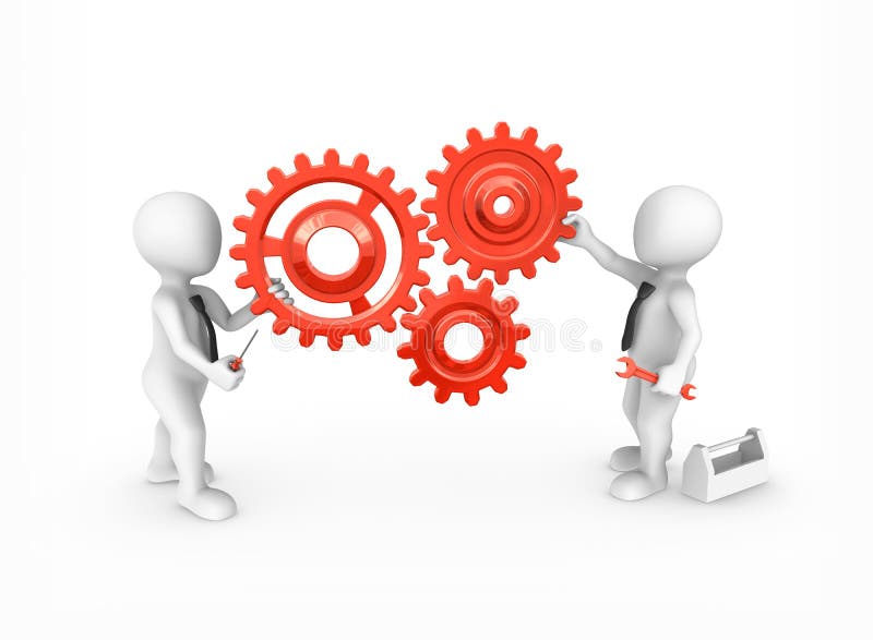 3d Small People with Red Gears and Tools. Stock Illustration ...