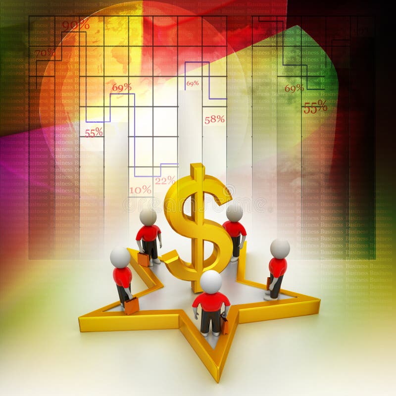 3d Small People Standing on a Star and Dollar Sign Stock Illustration ...