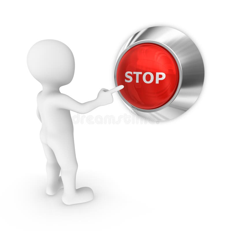 3d Small People. Stop Button Stock Illustration - Illustration of press ...