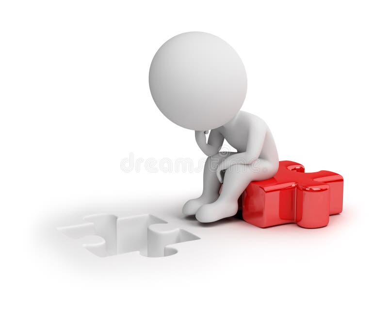 3d Small People - Thinker Sitting on the Puzzle Stock Illustration ...