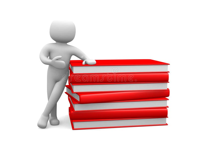 3d Small Person and Big Stack of Colorful Books Stock Illustration ...