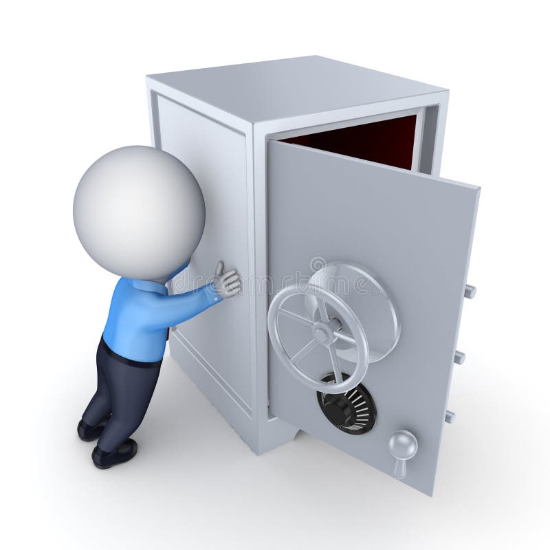 3d Small Person and Iron Safe. Stock Illustration - Illustration of ...