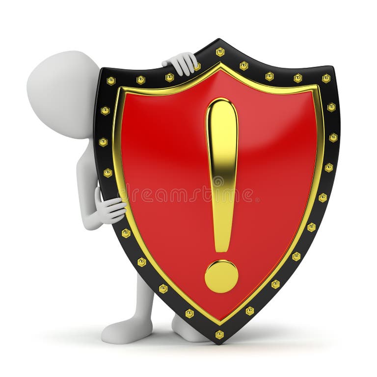 3d Small Person and Shield. Stock Illustration - Illustration of render ...
