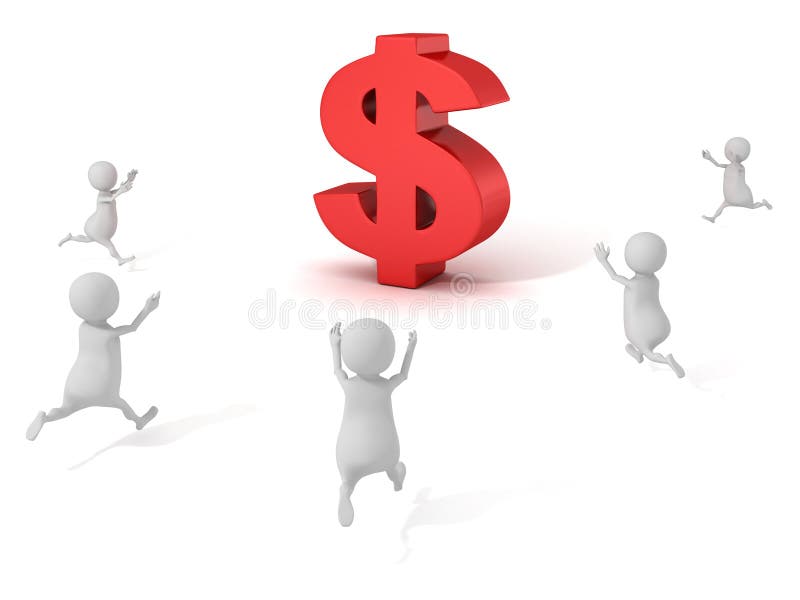 3d Small Persons Running To Red Dollar Sign Stock Illustration ...