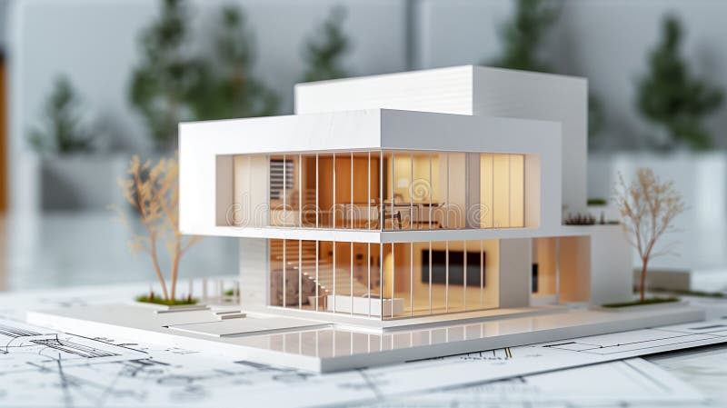 3D Small White Modern House Model on Architecture Table Generative Ai ...