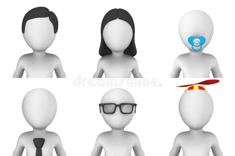 3d Small White People Avatars Stock Illustration - Illustration of face ...