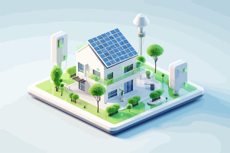 3D Smart Home in a Sustainable Community Isolated Vector Style ...
