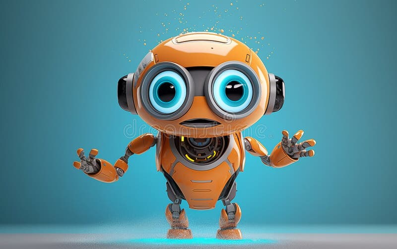 3D Smart Positive Cute Robot Panic Expression Stock Illustration ...