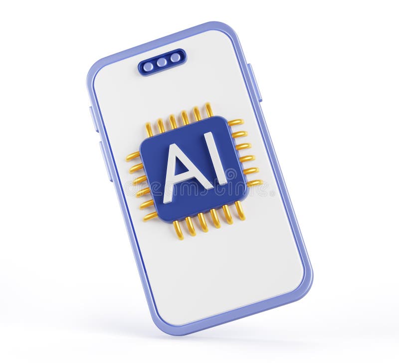 3d Smartphone with Ai Chip Icon on Screen Render. Mobile Phone with ...