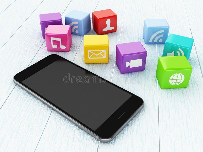 3D Smartphone with App Icons. Stock Illustration - Illustration of ...