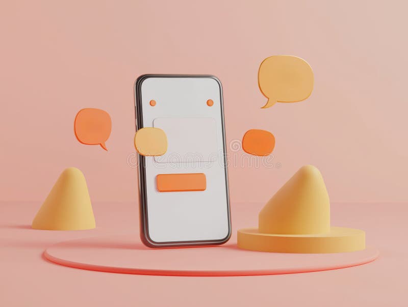 3d Smartphone App Interface Mockup with Chat Bubbles. Social Media App ...