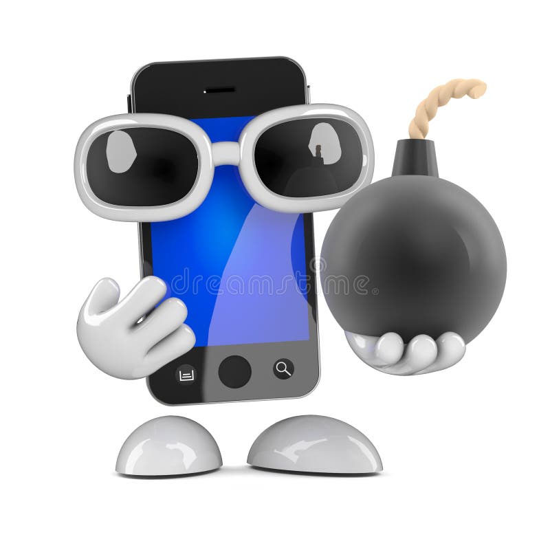 3d Smartphone with a bomb stock illustration. Illustration of character ...