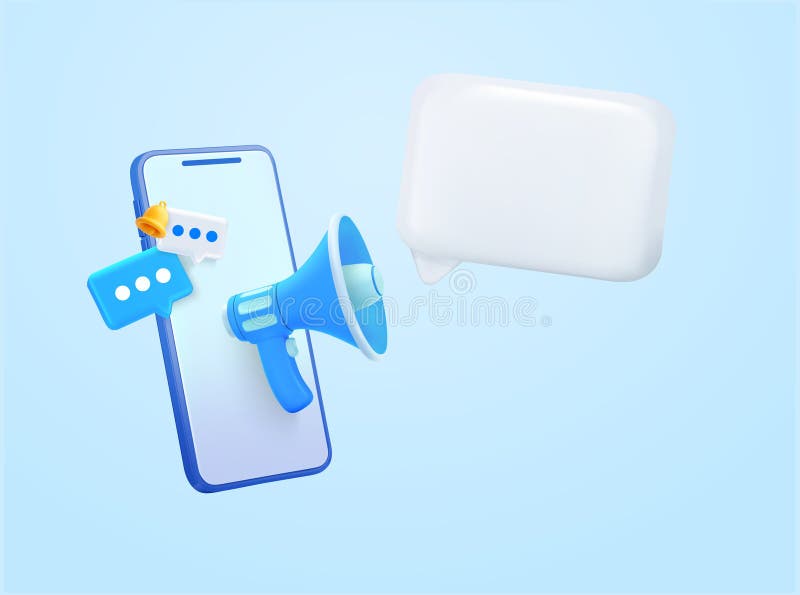 3d Smartphone with Bullhorn or Mega Phone, Chat or Message Bubble ...