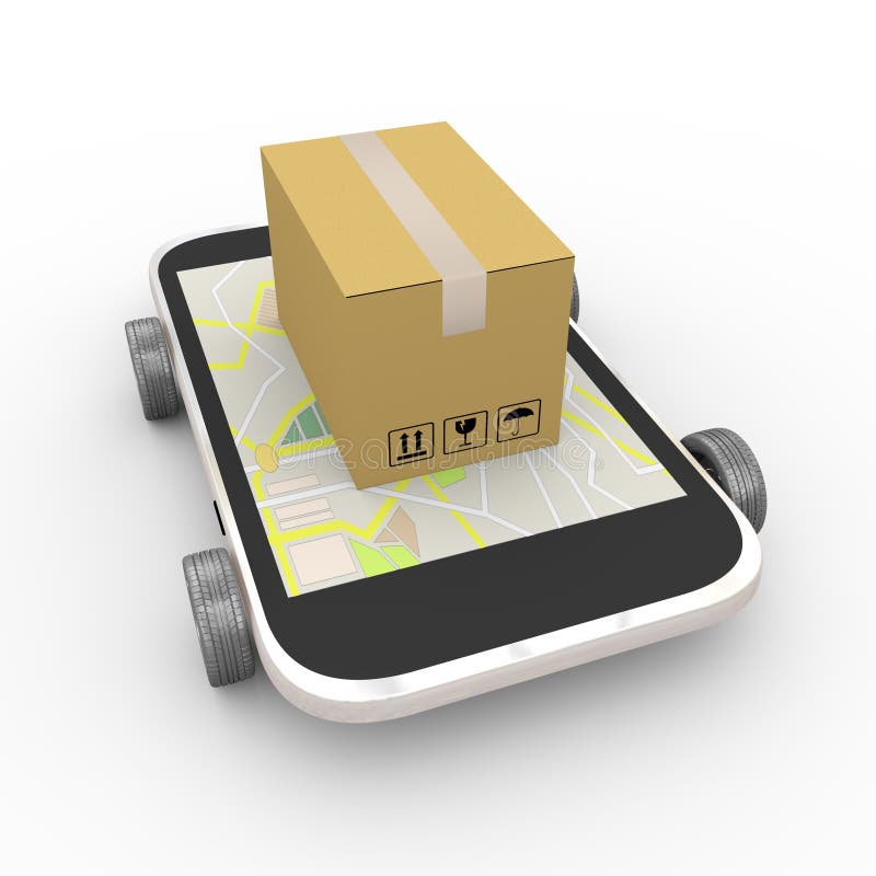 3d Smartphone Free Shipping Cargo Box on Wheel Stock Illustration ...