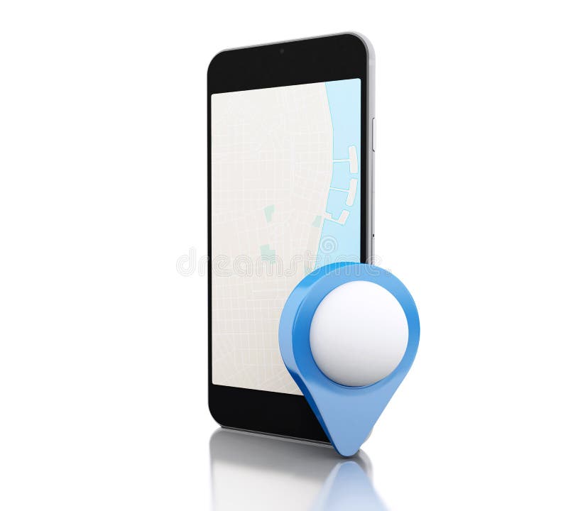 3d Smartphone with a Map and Blue Map Pointer. Stock Illustration ...