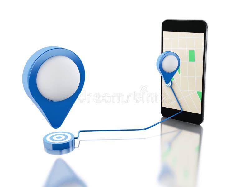 3d Smartphone with a Map and Blue Map Pointer. Stock Illustration ...