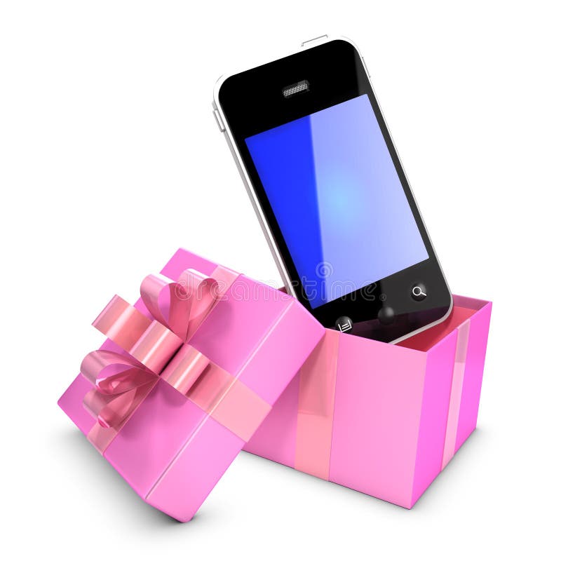 3d Smartphone in Pink Gift Box Stock Illustration - Illustration of ...