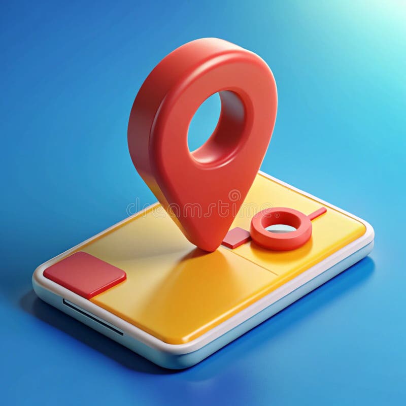 3D Smartphone and Red GPS Pin on Map Mockup Stock Illustration ...