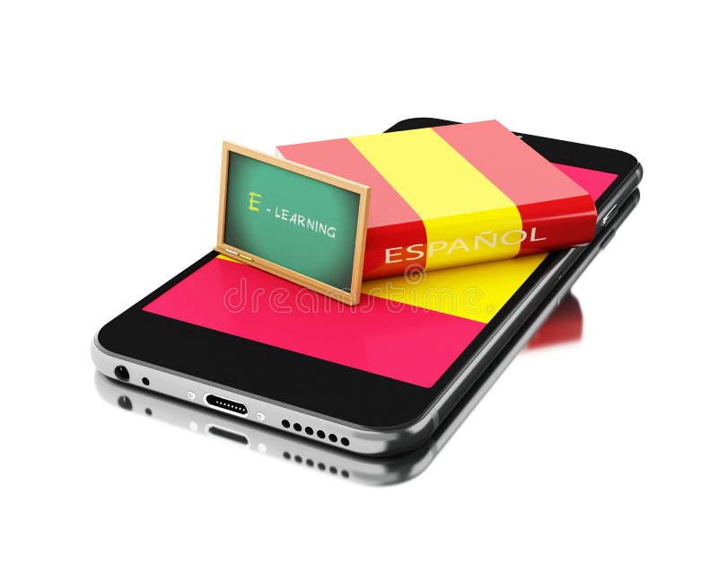 3d Smartphone with Spain Book. Learning Languages. Stock Illustration ...