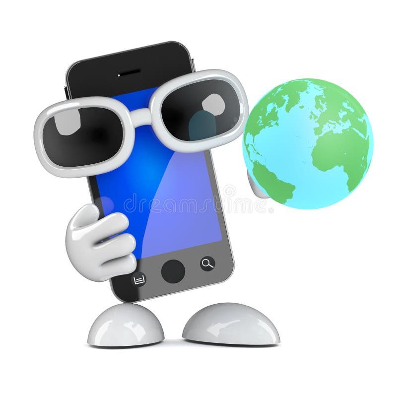 3d Smartphone Studies the Earth Stock Illustration - Illustration of ...