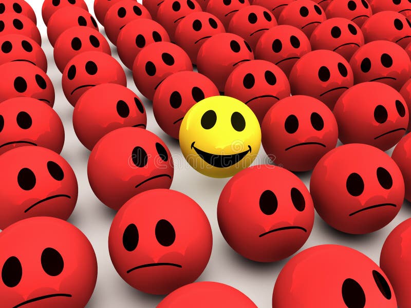 A Happy Smiley Stands Out from the Crowd Stock Illustration ...