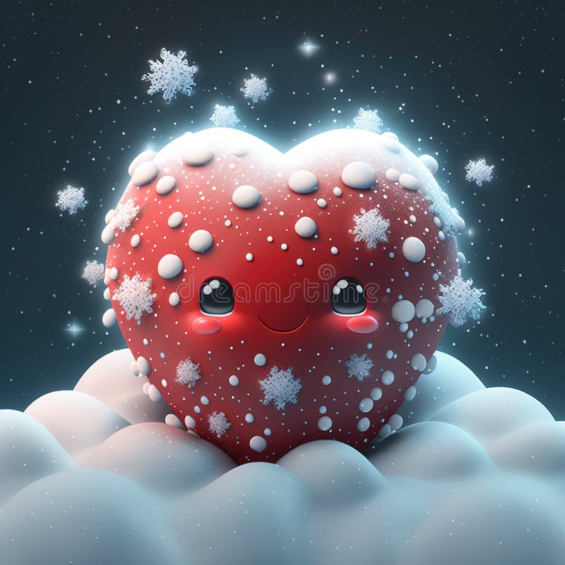 3D Smiling Heart in the Snow. Generative AI Stock Illustration ...