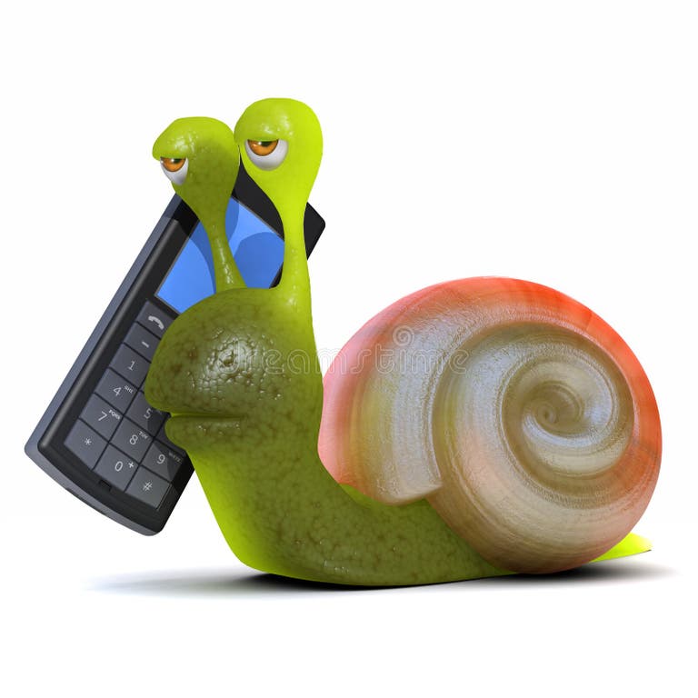 3d Snail with mobile phone stock illustration. Illustration of cute ...