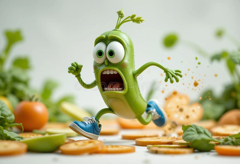 3D Snaps Running Past Various Sliced Foods Stock Illustration ...