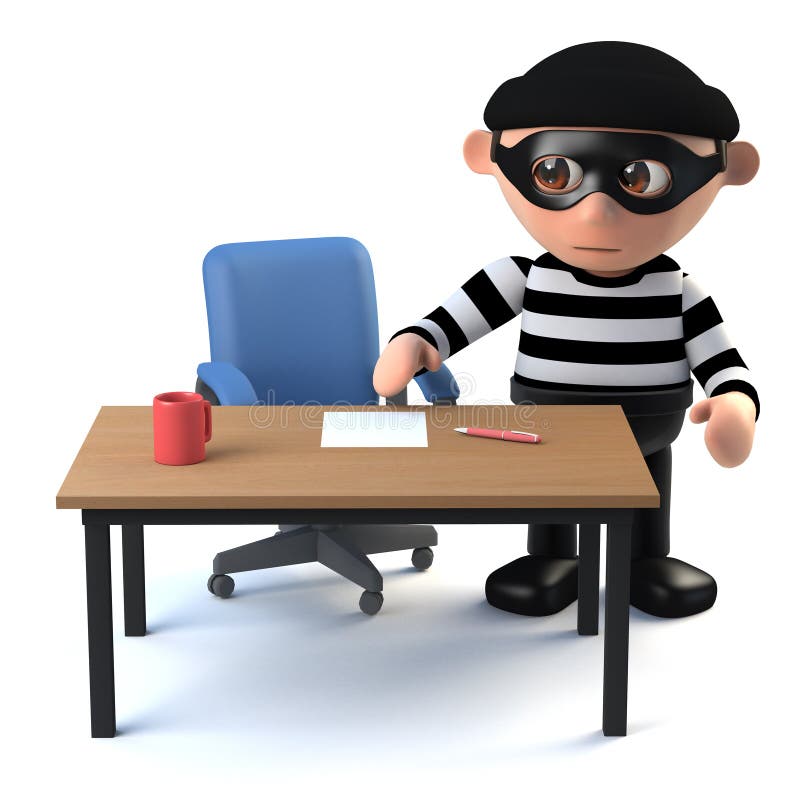 3d Funny Cartoon Burglar Thief Stealing a Briefcase Stock Illustration ...