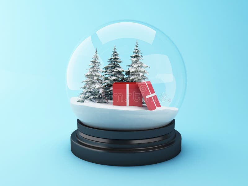3d Snow Dome with Christmas Gift. Stock Illustration - Illustration of ...