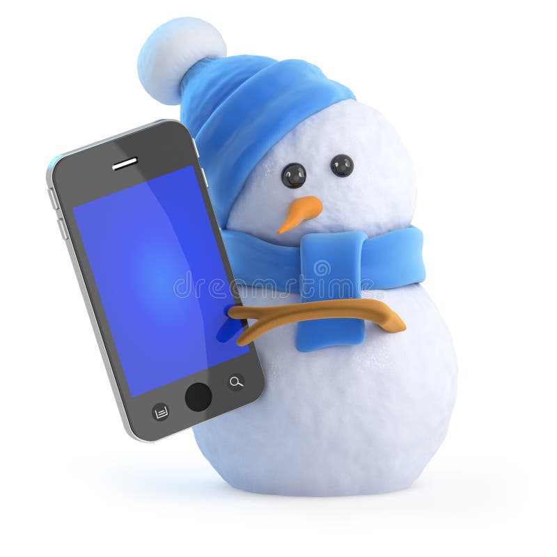 3d Snowman Chats on His Smartphone Stock Illustration - Illustration of ...