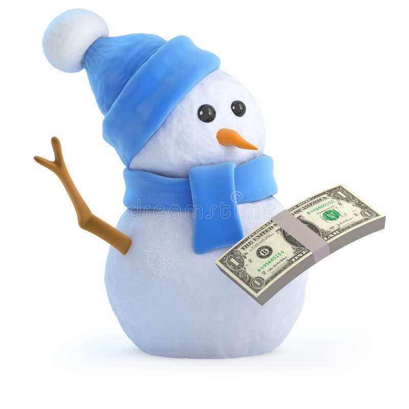 3d Snowman Holding US Dollar Bills Stock Illustration - Illustration of ...