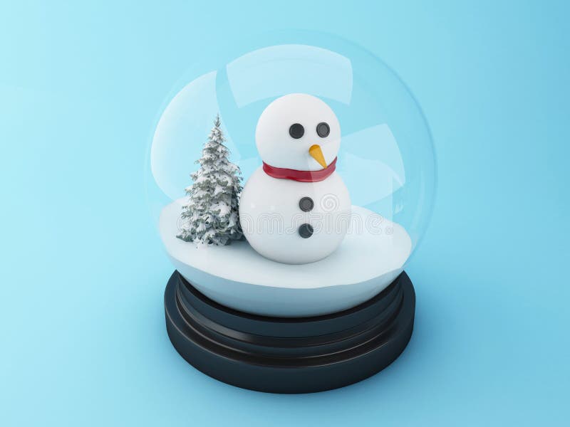 3d Snowman in a snow dome. stock illustration. Illustration of ...
