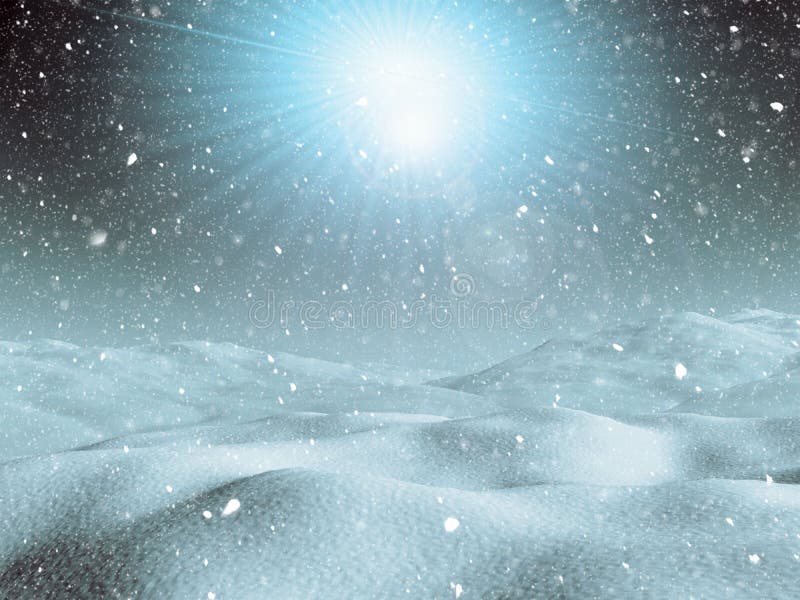 3D Snowy Landscape with Falling Snow Stock Illustration - Illustration ...