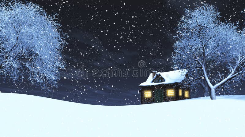 3D Snowy Landscape at Night Stock Illustration - Illustration of tree ...