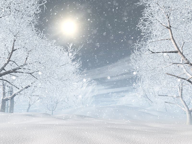 3D snowy winter landscape stock illustration. Illustration of snowing ...