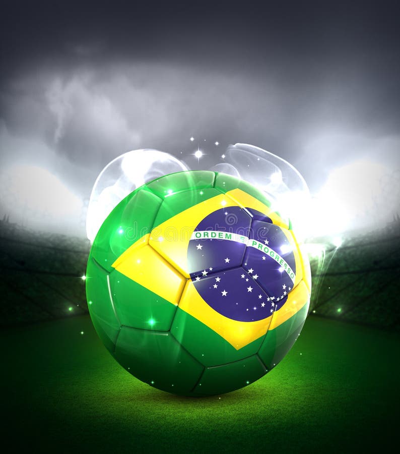 3d Soccer Ball with Brazil Flag in the Stadium Stock Illustration ...