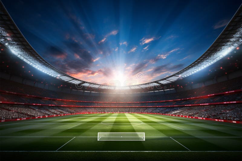 3D Soccer Stage, Rendered Stadium Hosts Bustling Field Action Stock ...