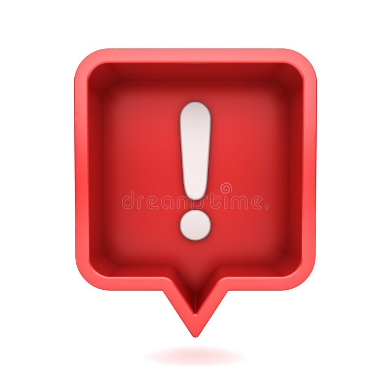 3d Social Media Notification Exclamation Mark Icon in Red Rounded ...