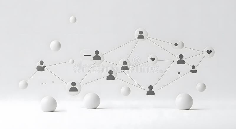 3D Social Network Concept with Floating Spheres and Connected Icons ...