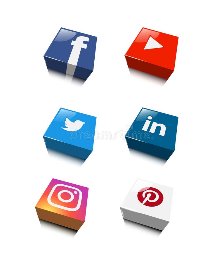 3d Social Network Logos, Facebook, Youtube, Twitter, Linkedin ...