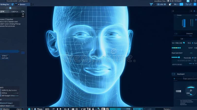 3d Software Analyzing Human Face Biometrics Stock Footage - Video of ...