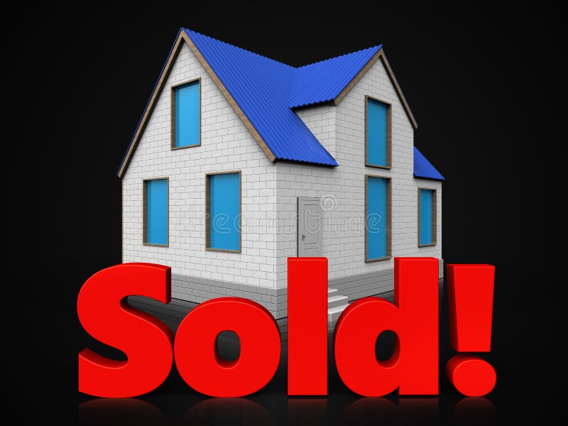 3d Sold Sign Over Dark Blue Stock Illustration - Illustration of render ...