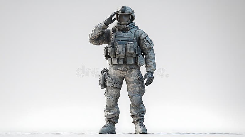 3D Soldier Character Saluting, Determined and Brave Stock Illustration ...