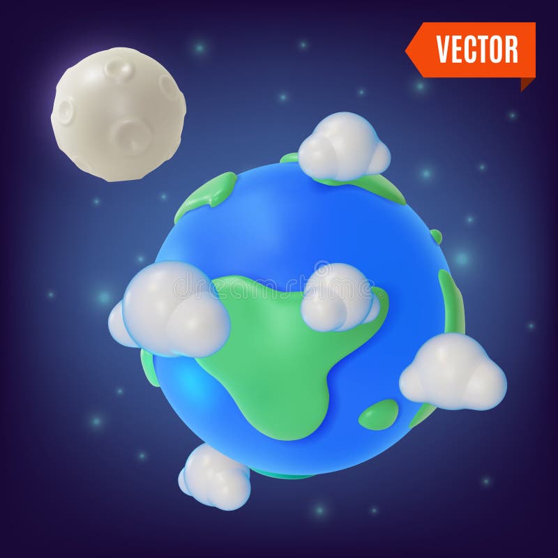 3d Space Exploration Concept Earth Planet and Moon Cartoon Design Style ...