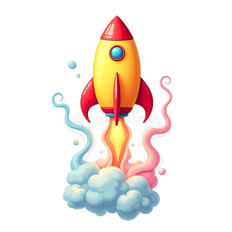 3d Space Rocket Adventure with Smoke Stock Illustration - Illustration ...