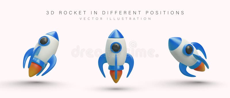 3D Space Rocket in Different Positions. Spaceship in Flight Stock ...