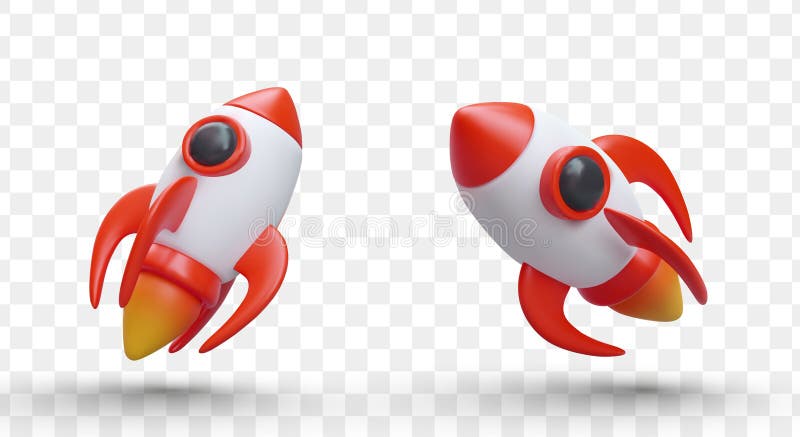 3D Space Rocket in Flight. Set of Colored Vector Illustrations Stock ...